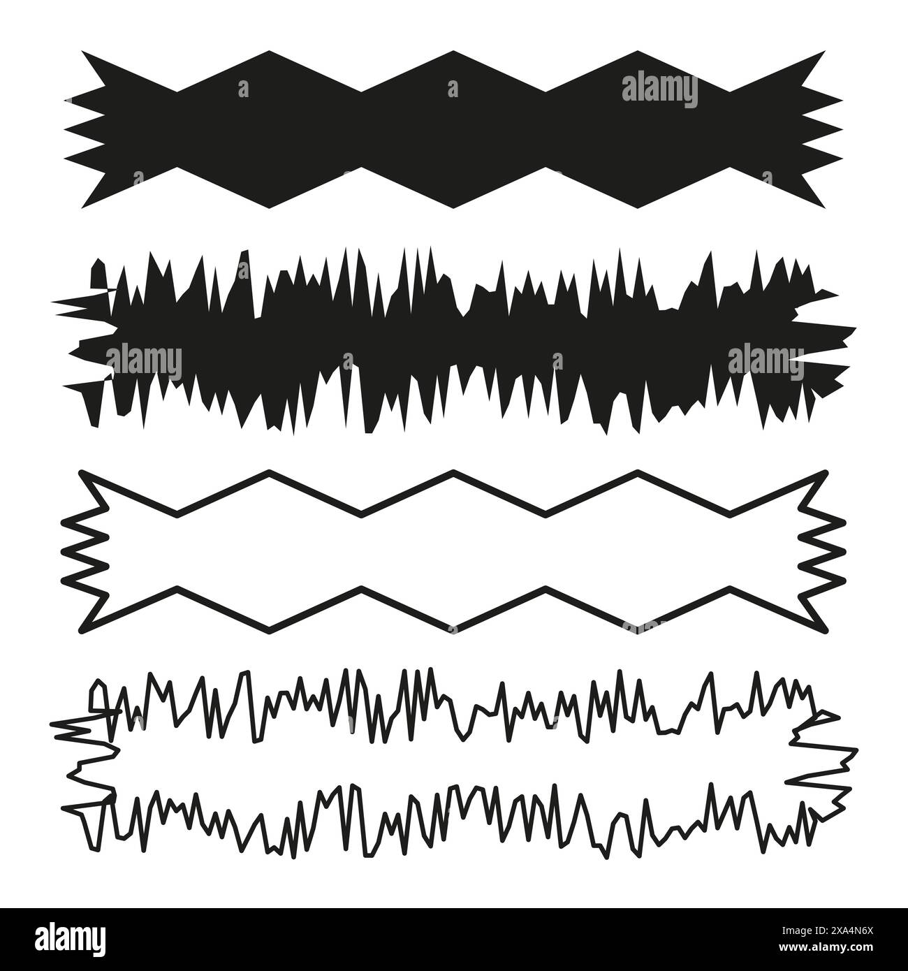 Abstract zigzag borders. Geometric vector lines. Black and white ...