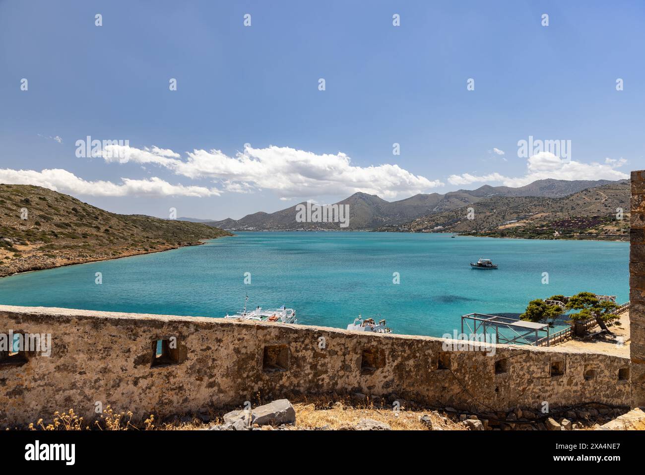 The view from the former leper colony of Spinalonga in Crete looking up ...