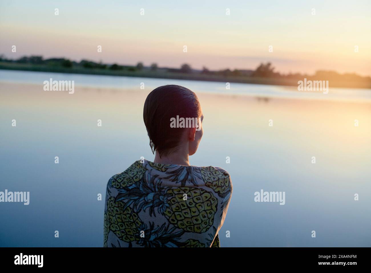 Gazing serene water reflecting soft hues twilight sky hi-res stock ...