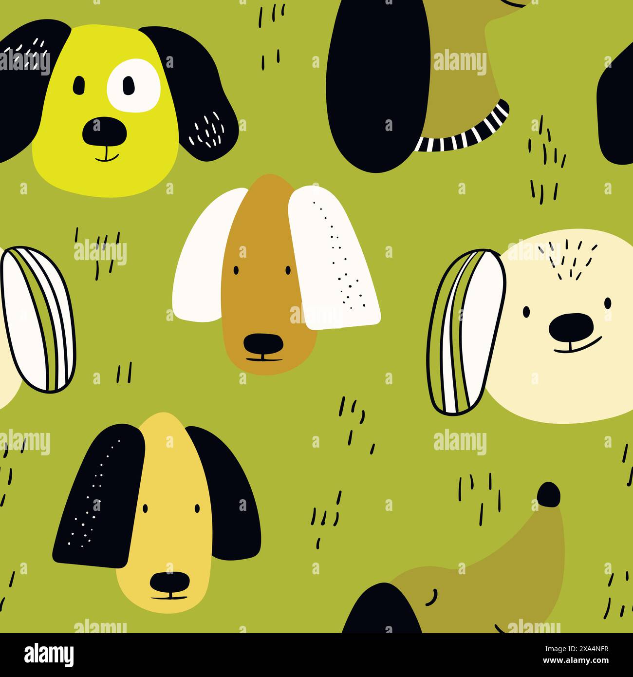 Vector seamless repeating childish pattern with cute dogs in ...