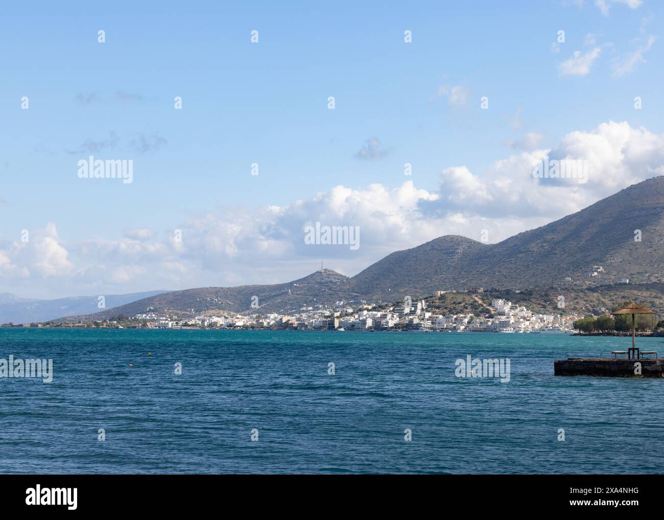 The town of Elounda in northern Crete, seen from near Plaka Stock Photo ...