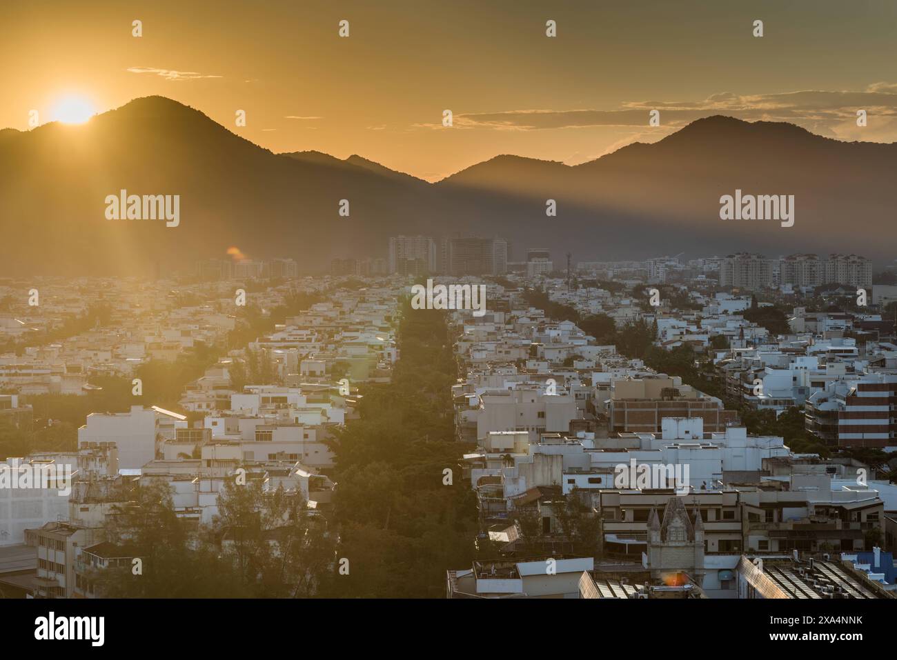 High perspective view at sunset of Recreio neighbourhood in western Rio ...