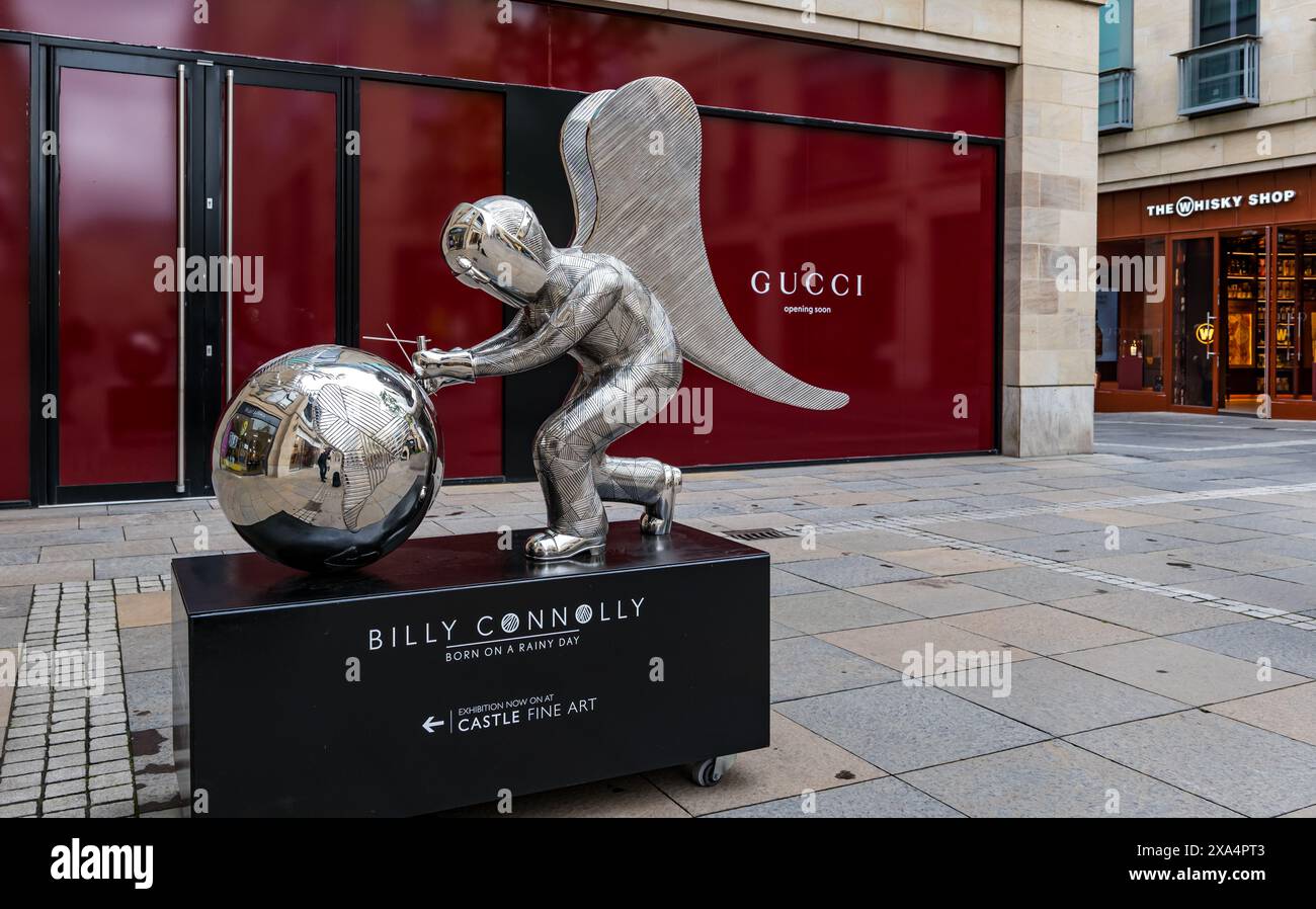 Silver sculpture advertising Billy Connolly Born On A Rainy Day ...