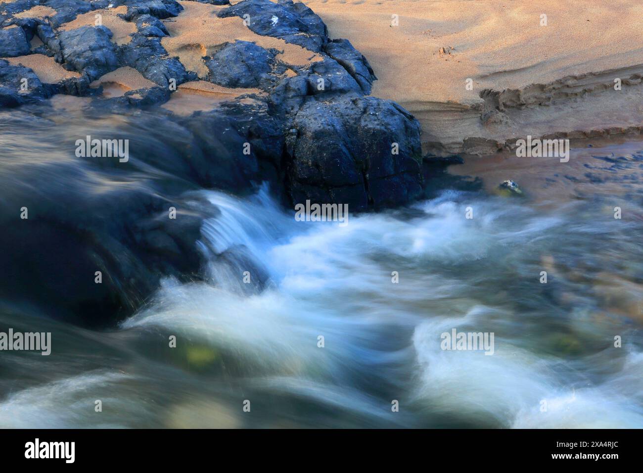 Tidal stream on beach, Balnakeil, near Durness, Sutherland, Highland ...