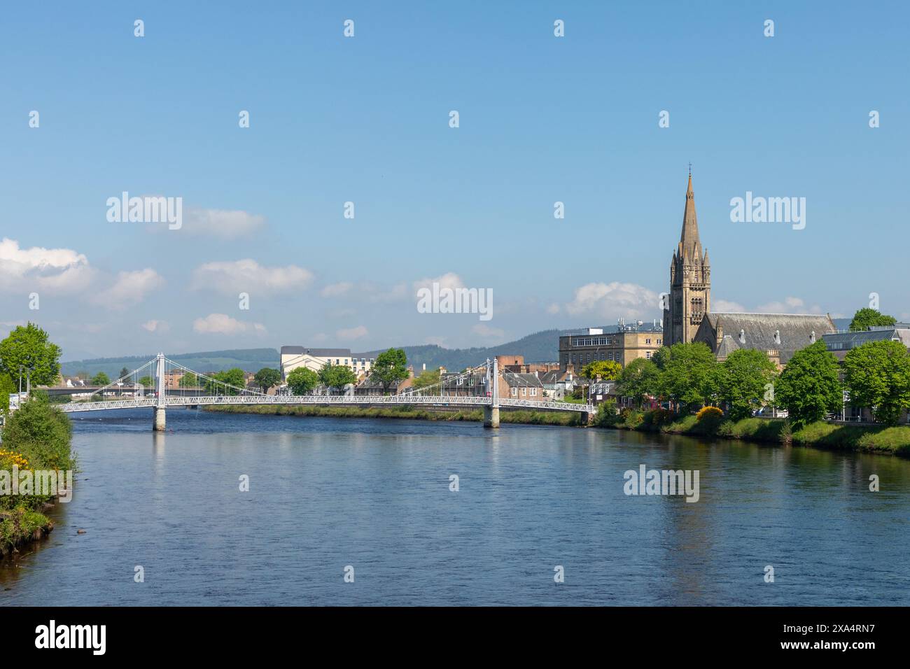 The Greig street pedestrian bridge spans the Ness river in Inverness ...