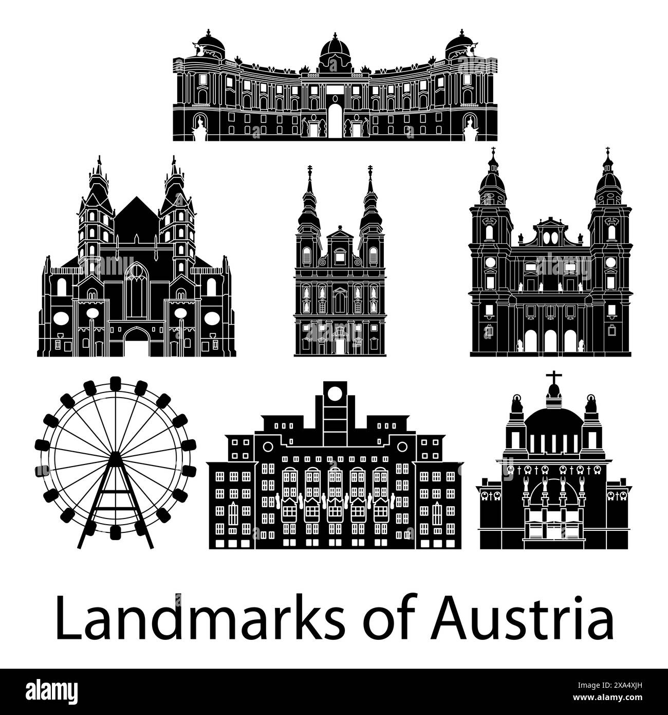 set of Austria famous landmark silhouette style,vector illustration ...