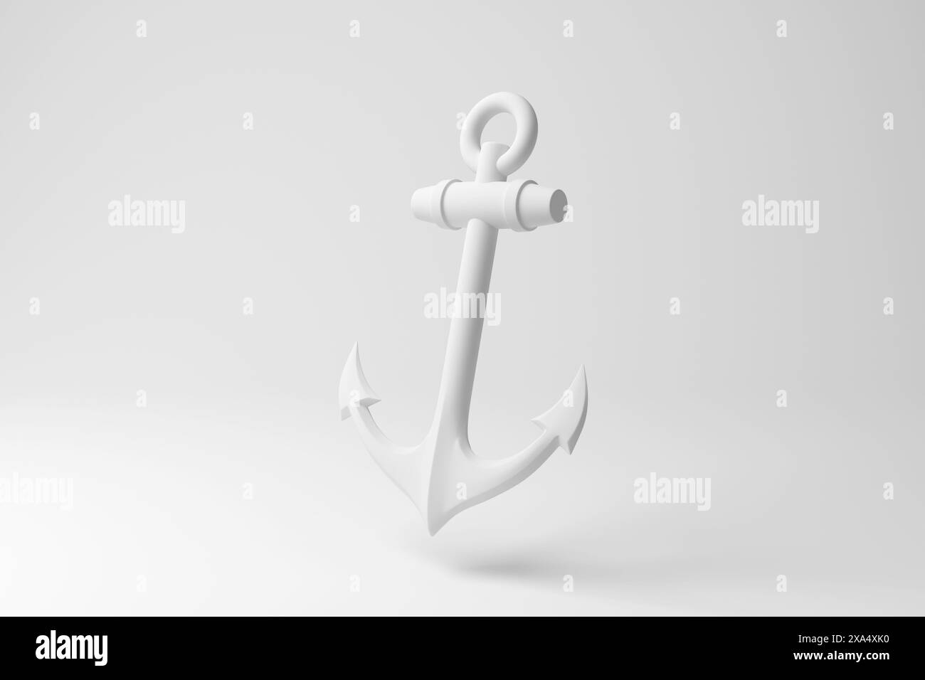 White anchor floating in mid air on white background in monochrome and ...