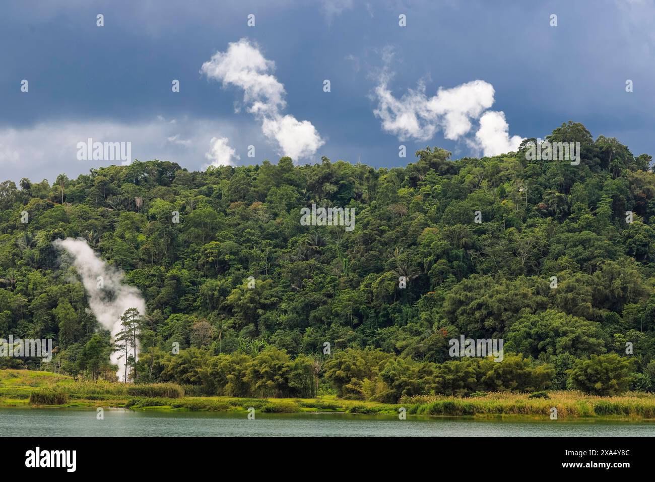 Steaming fumaroles by Lake Linow, a popular volcanic attraction and ...