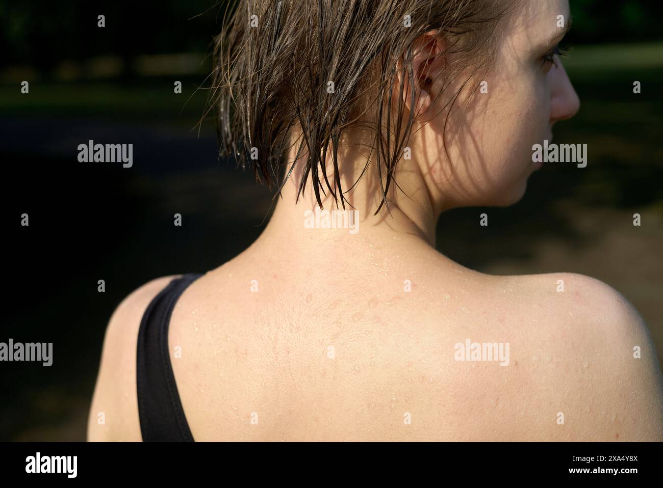 Close up young person wet hair droplets their skin hi-res stock ...