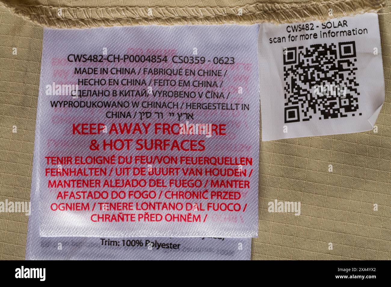 label made in China keep away from fire & hot surfaces in many ...