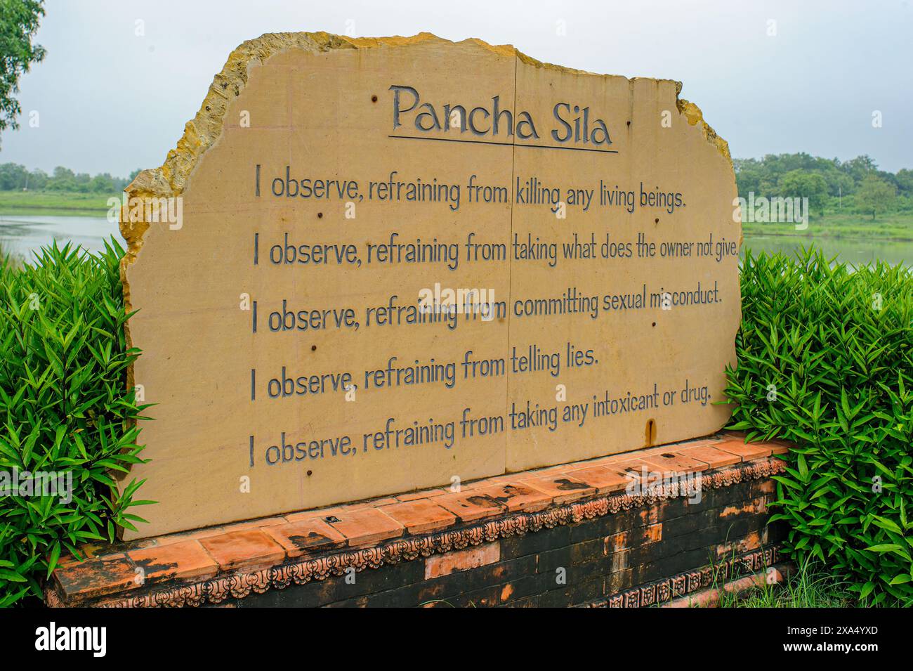08 29 2008 Stone plaque Panchshil The five precepts or five rules of ...