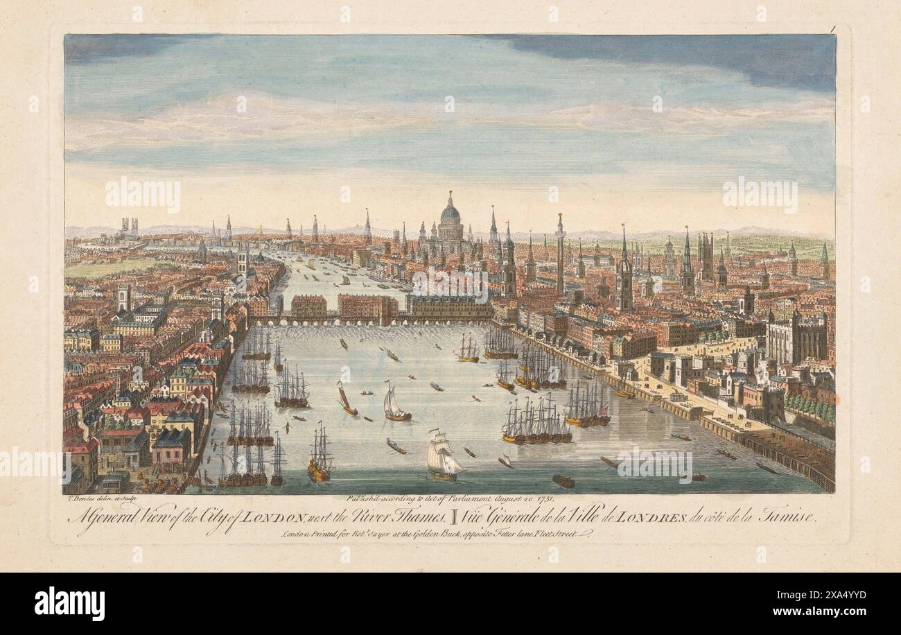 A print coloured engraving of general view of the city of London, next ...