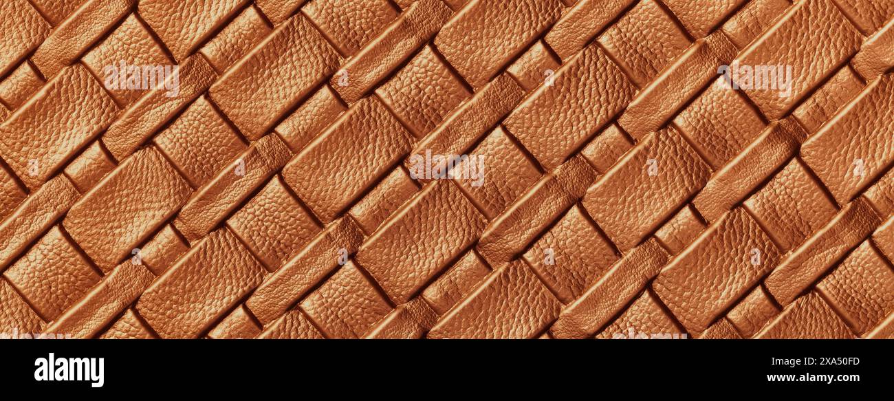 Texture of dark orange leather background with wicker pattern, macro ...
