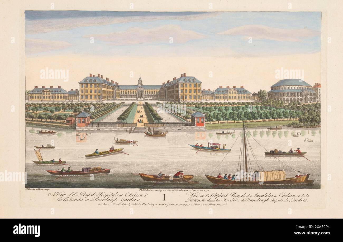 A print coloured engraving of general view of the Royal Hospital at ...