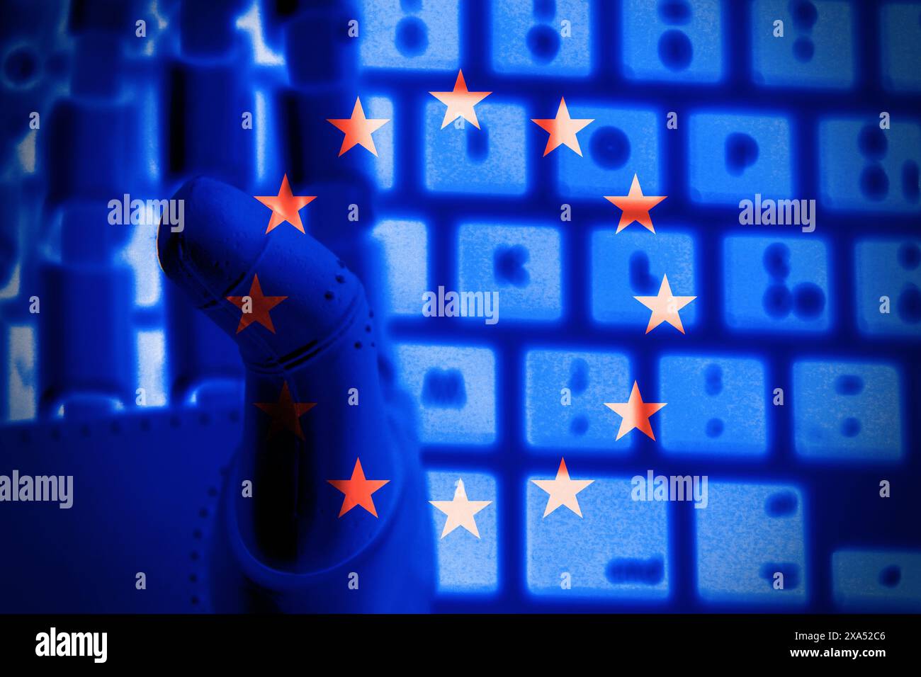 Artificial intelligence circuit line style. Europe flag Machine ...