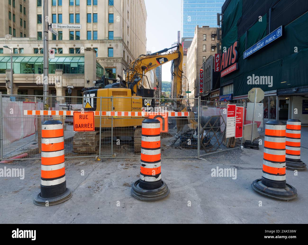 City street closed due to underground infrastructure work. Montreal ...