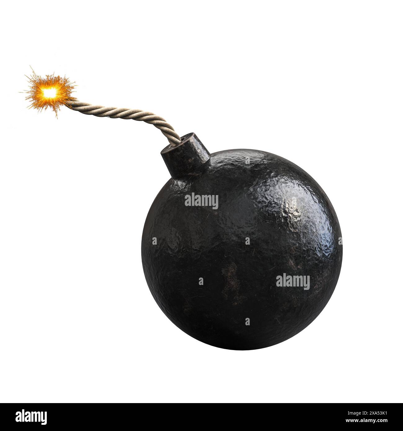 spherical black bomb burning fuse, isolated transparent background ...