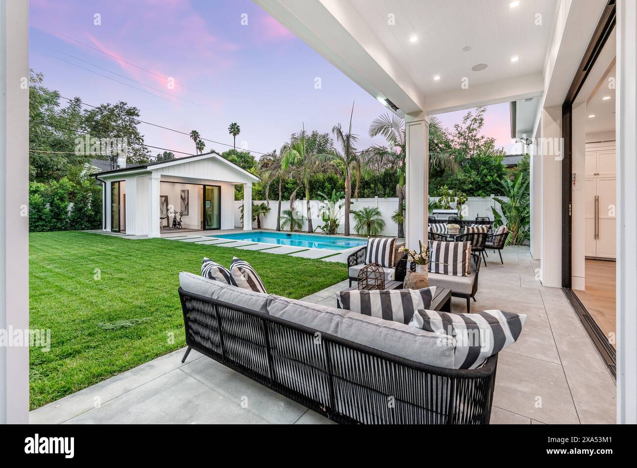 Clean backyard prepared for use as a sunny porch Stock Photo - Alamy