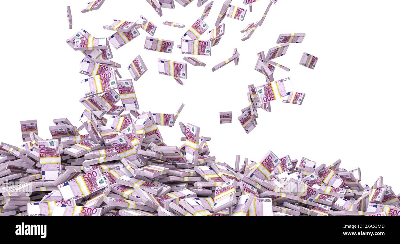 500 euro banknotes falling gathering isolated transparent background ...