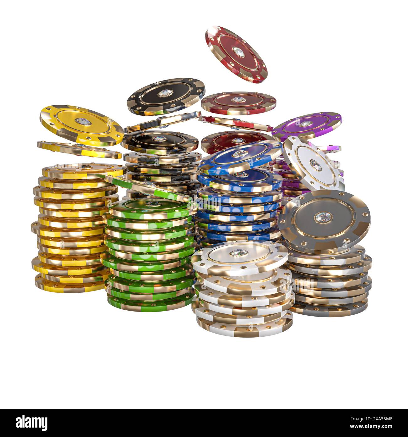 Stacks poker chips diamonds different colors isolated background Stock ...