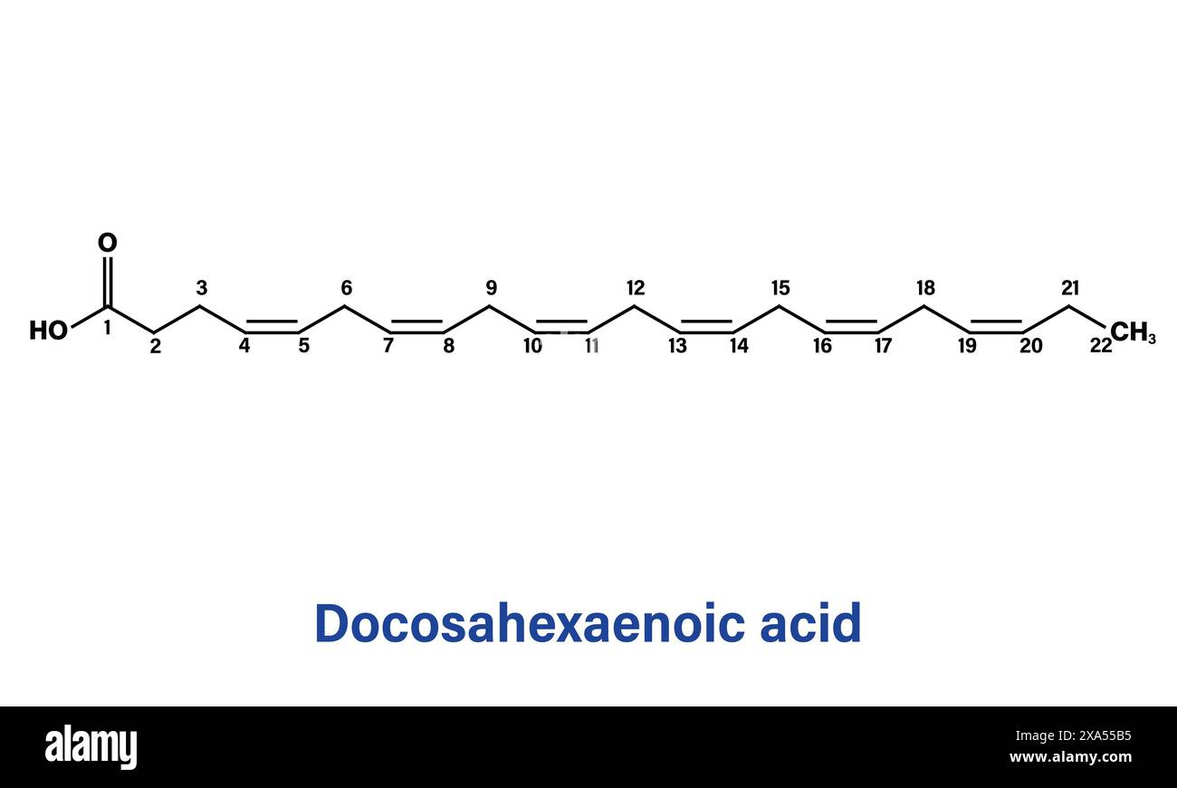Detailed Vector Illustration of Docosahexaenoic Acid (DHA) Chemical Structure for Biochemistry ...
