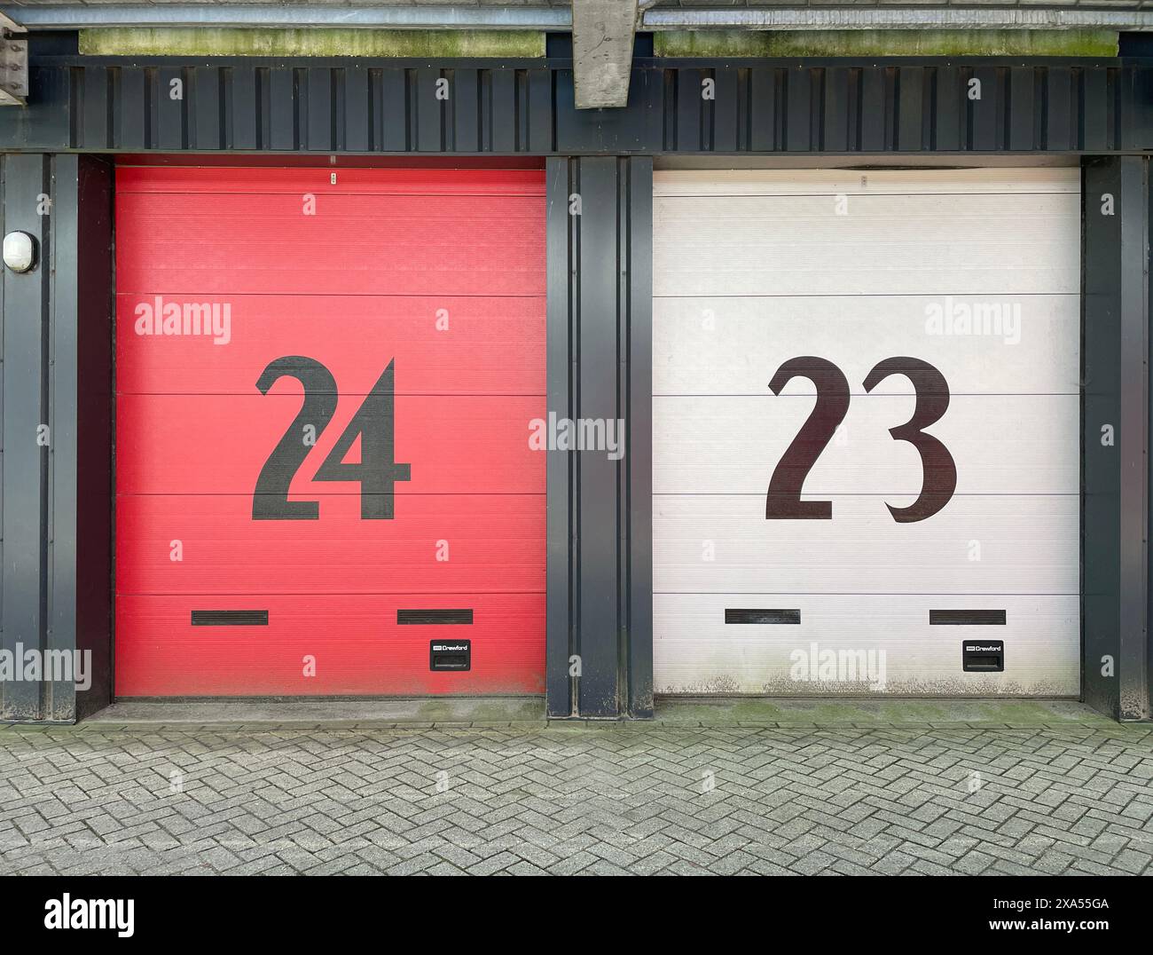 The large, numbered doors of storage units in Zutphen, the Netherlands ...