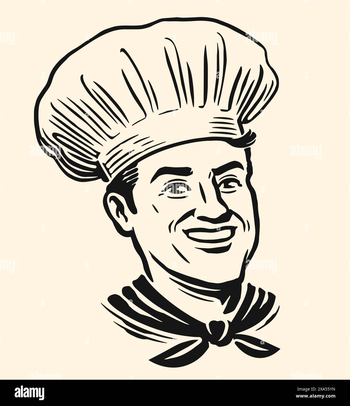 Happy chef in hat. Smiling middle aged chef male cook. Hand drawn ...
