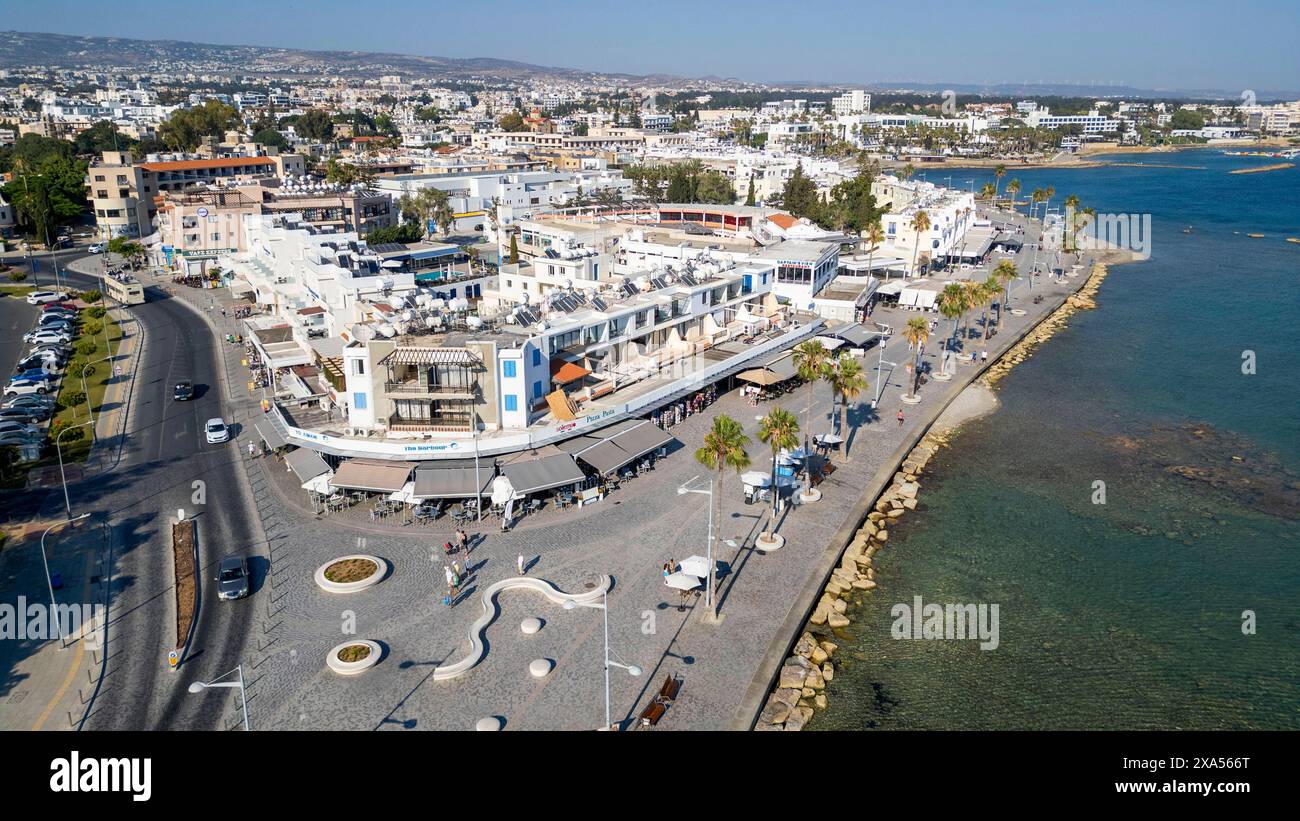 Aerial view of the seafront and promenade, Paphos, Republic of Cyprus ...