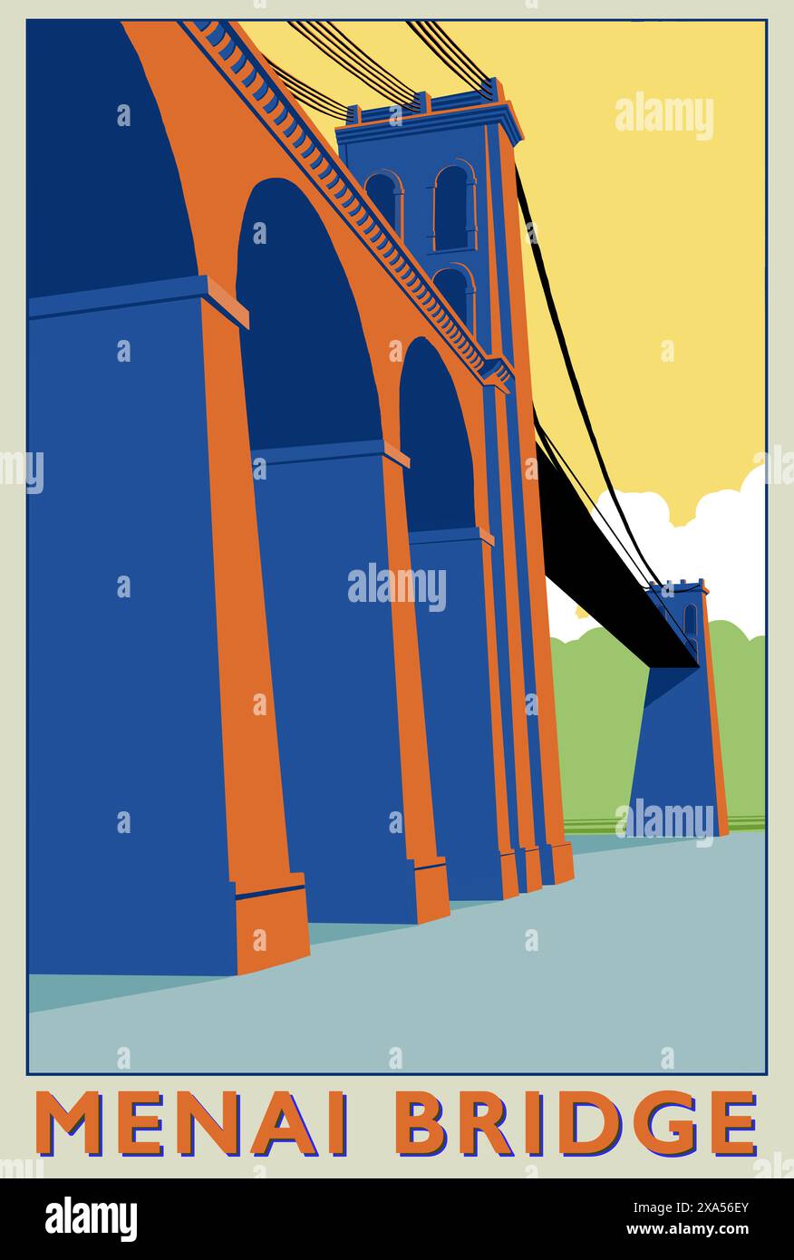 Travel Poster of Menai Suspension Bridge on the Menai Strait between ...