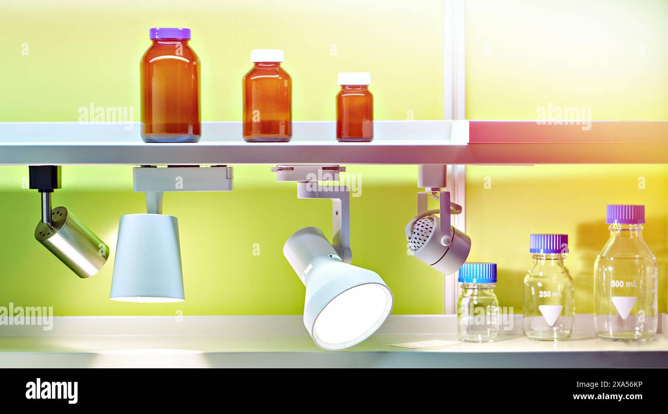 Laboratory work table for chemical experiments Stock Photo - Alamy