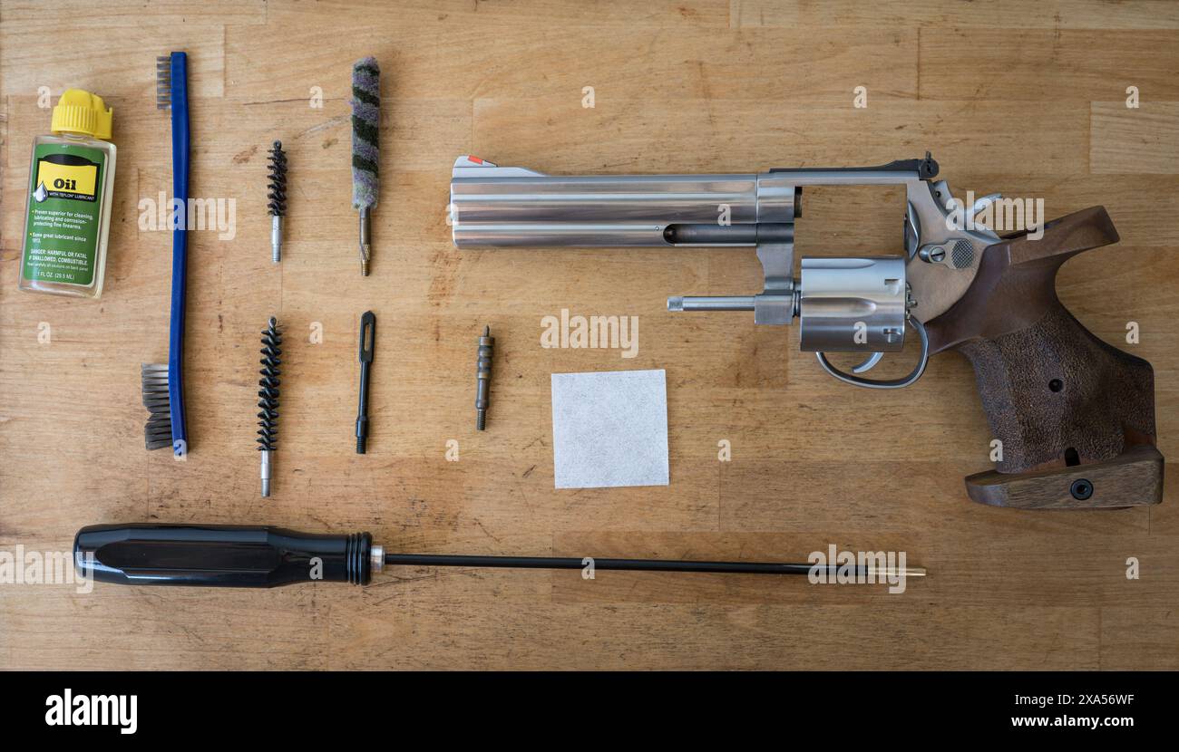 Detail of the cleaning and maintenance tools of a 357 magnum or 38 ...