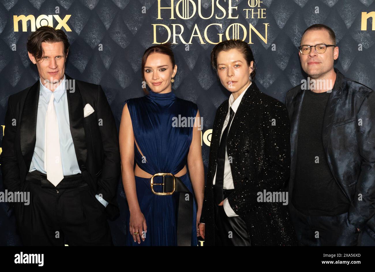 Matt Smith, Olivia Cooke, Emma D'Arcy and Mark James attend premiere of HBO 'House of Dragon' at ...