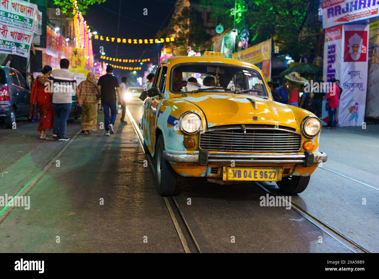 Kolkata, India - 20 November 2023: the traditional yellow Ambassador ...