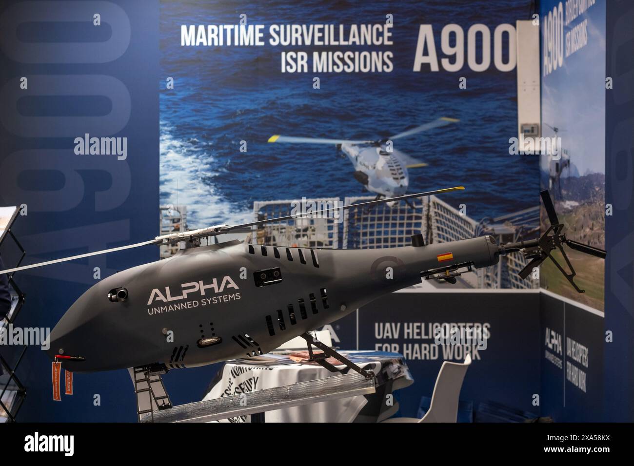 Barcelona, Spain. 04th June, 2024. A model of unmanned aerial vehicle ...