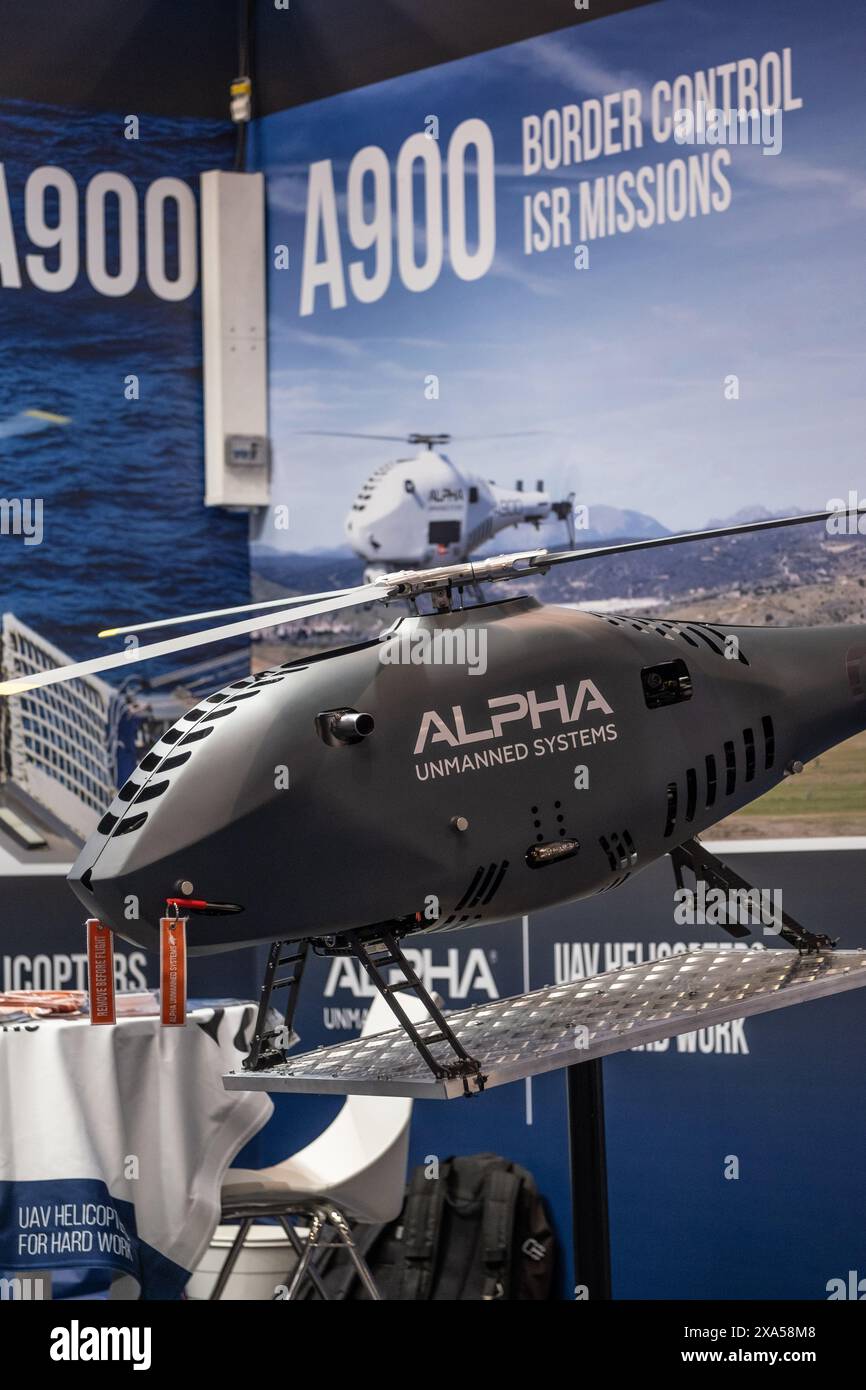 Barcelona, Spain. 04th June, 2024. A model of unmanned aerial vehicle ...