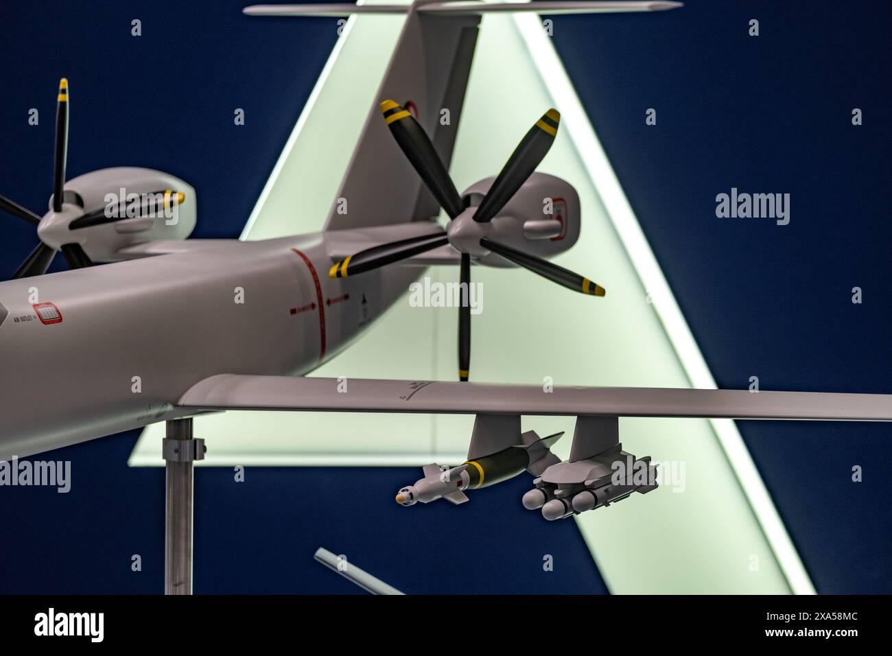 Barcelona, Spain. 04th June, 2024. A model of an unmanned gunship ...