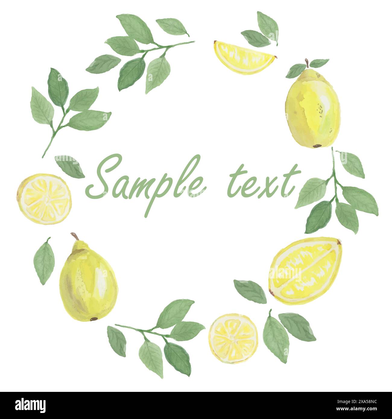 Vector frame background with lemons. Watercolor Stock Photo - Alamy
