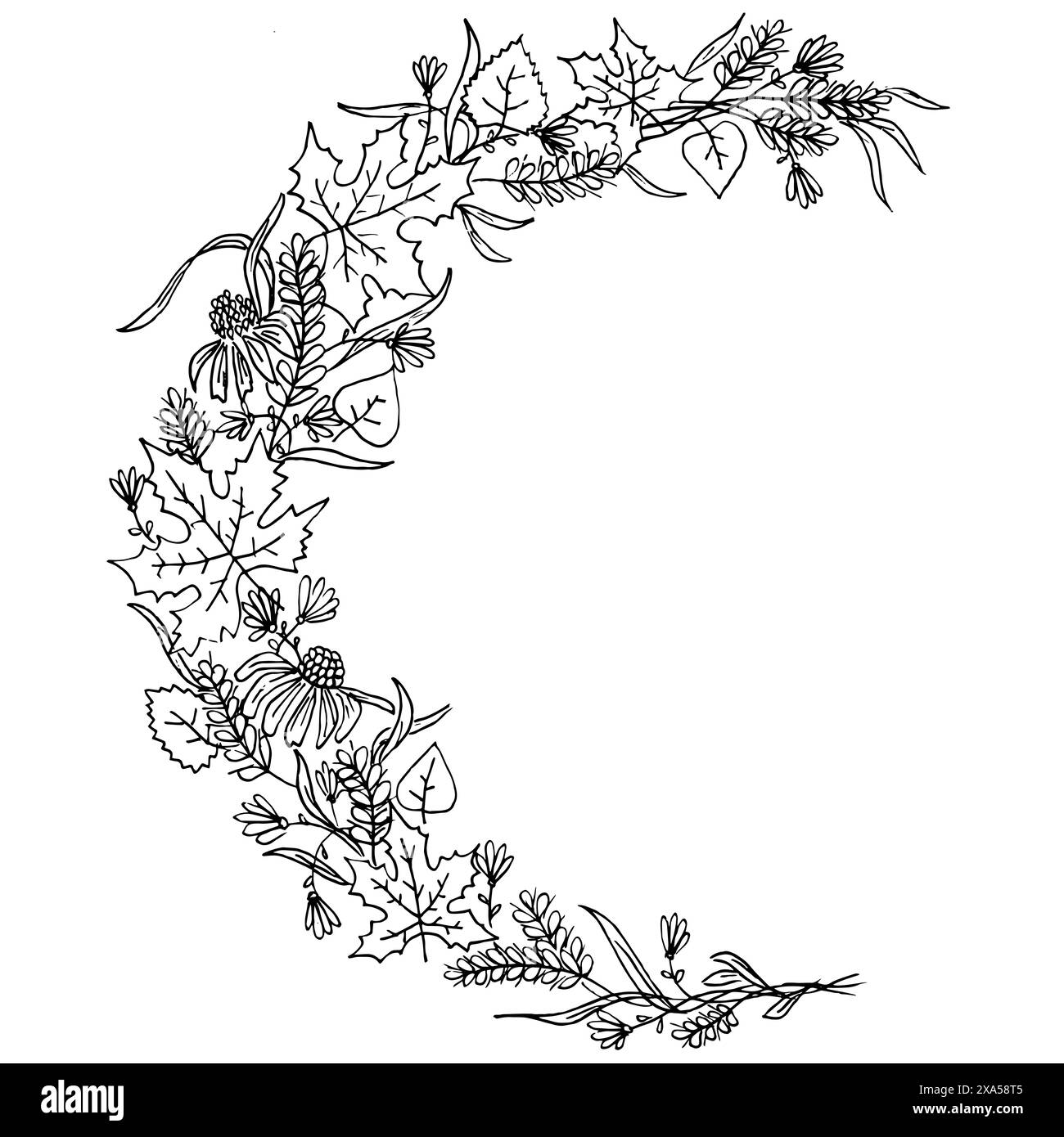 Floral round wreath set Black and White Stock Photos & Images - Alamy