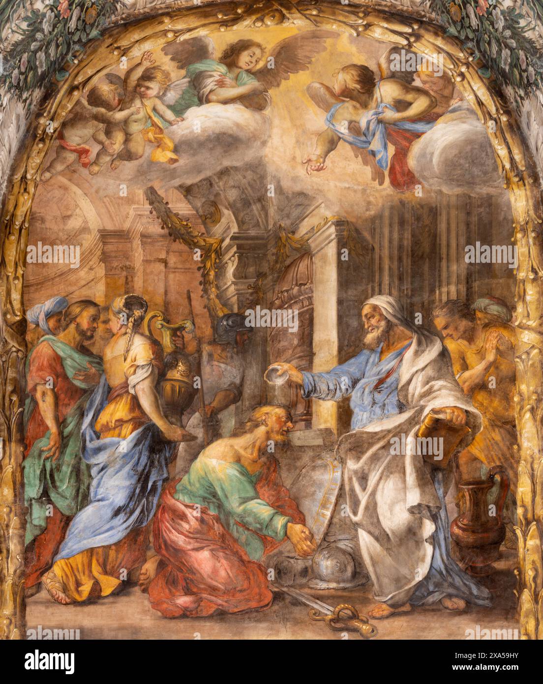 PERUGIA, ITALY - MAY 18, 2024: The baroque fresco of Baptism of St ...