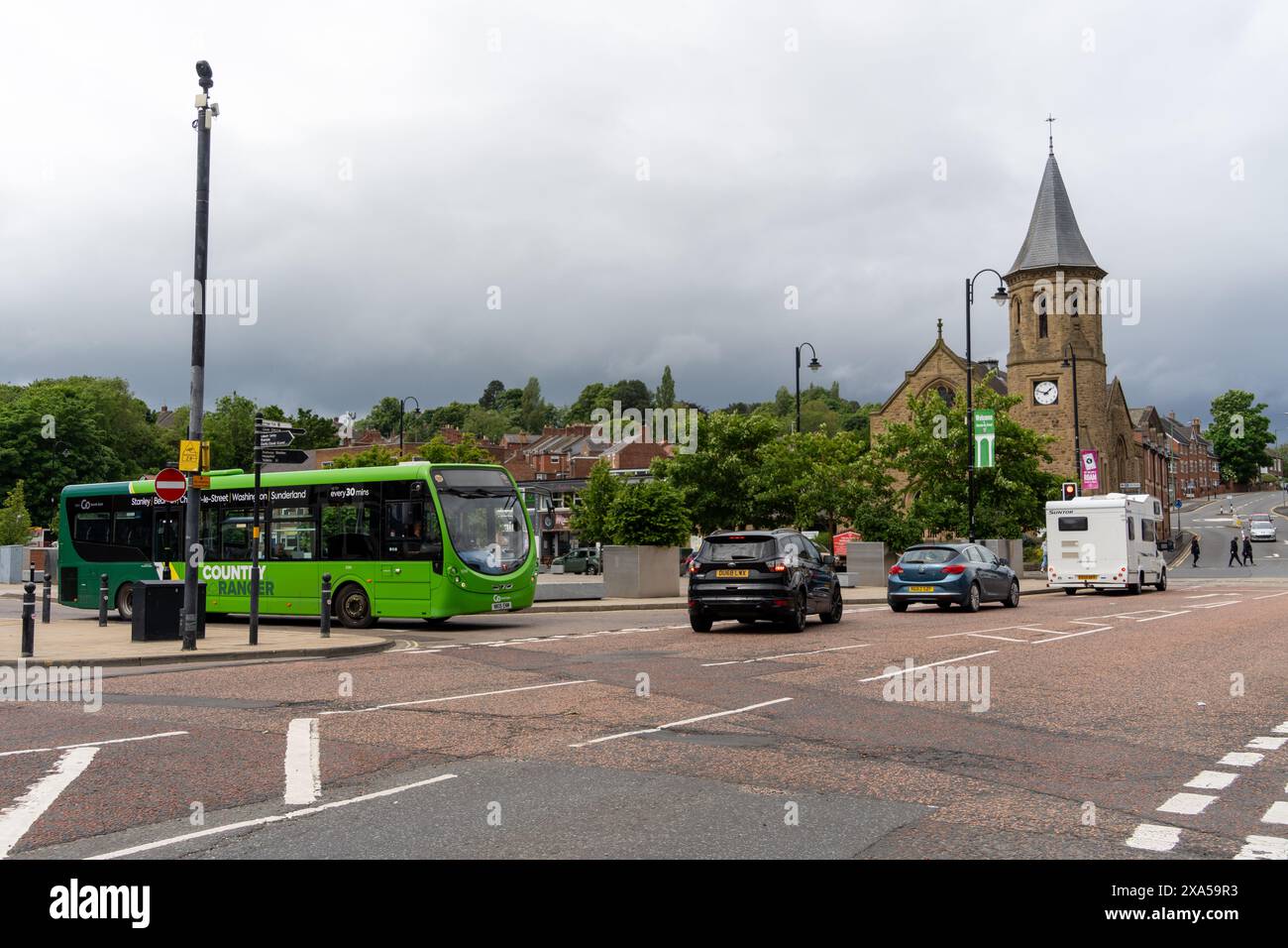 Chester le Street, County Durham, UK. A view of the town centre from ...