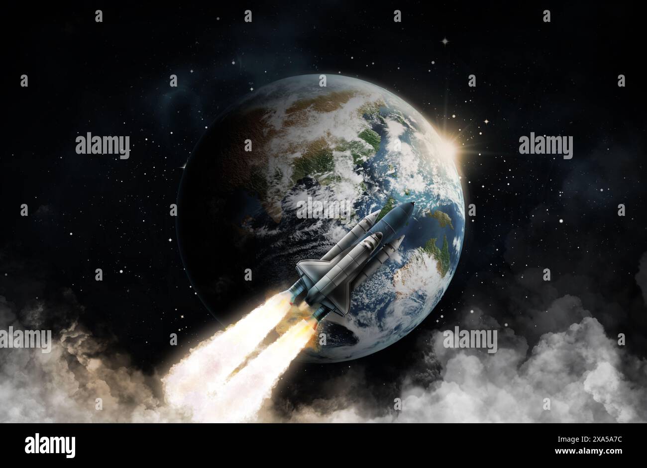 Black rocket flying in sky hi-res stock photography and images - Alamy