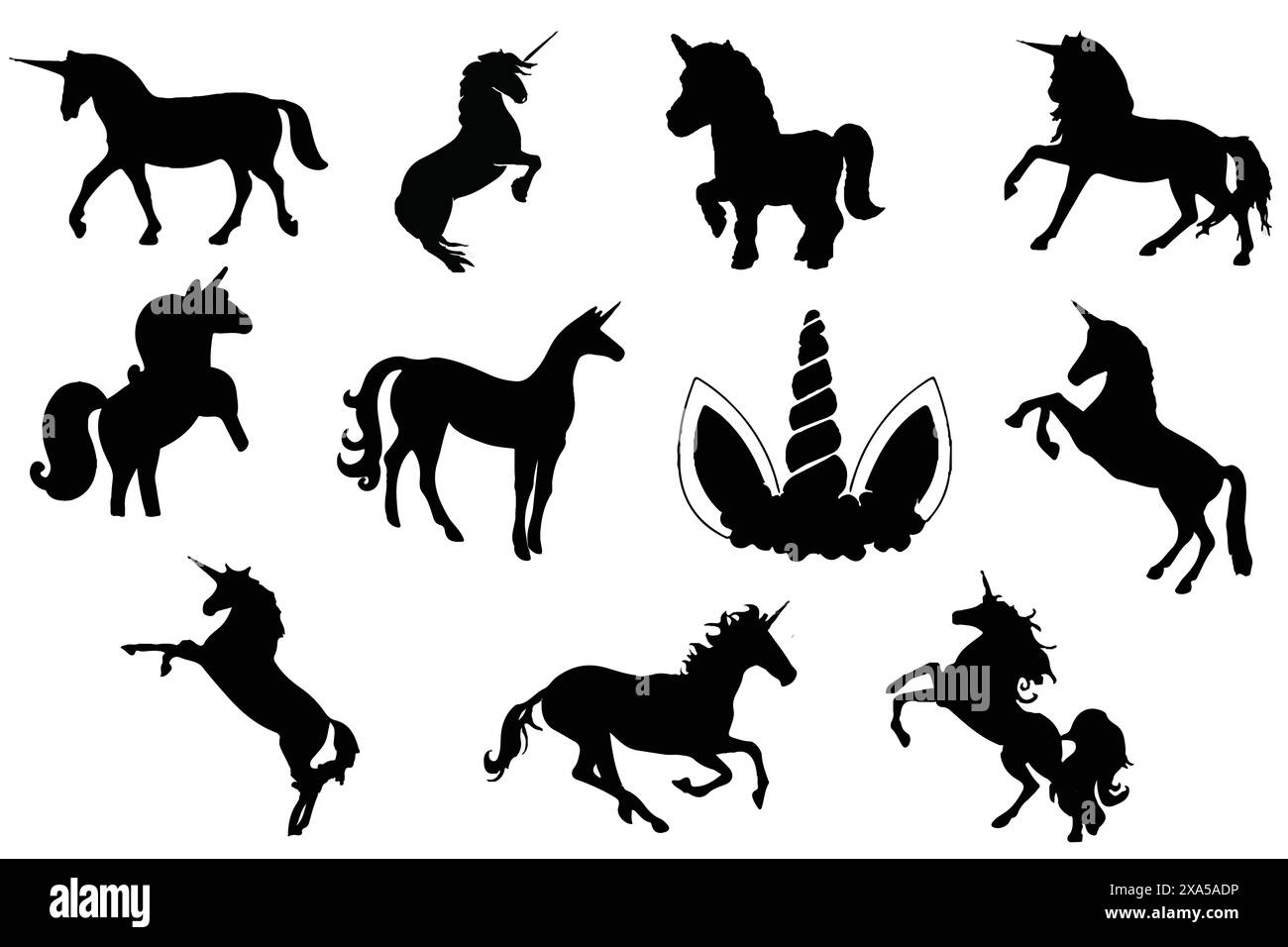 Set Of Unicorn Silhouettes Collection Of Unicorn Silhouettes Vector