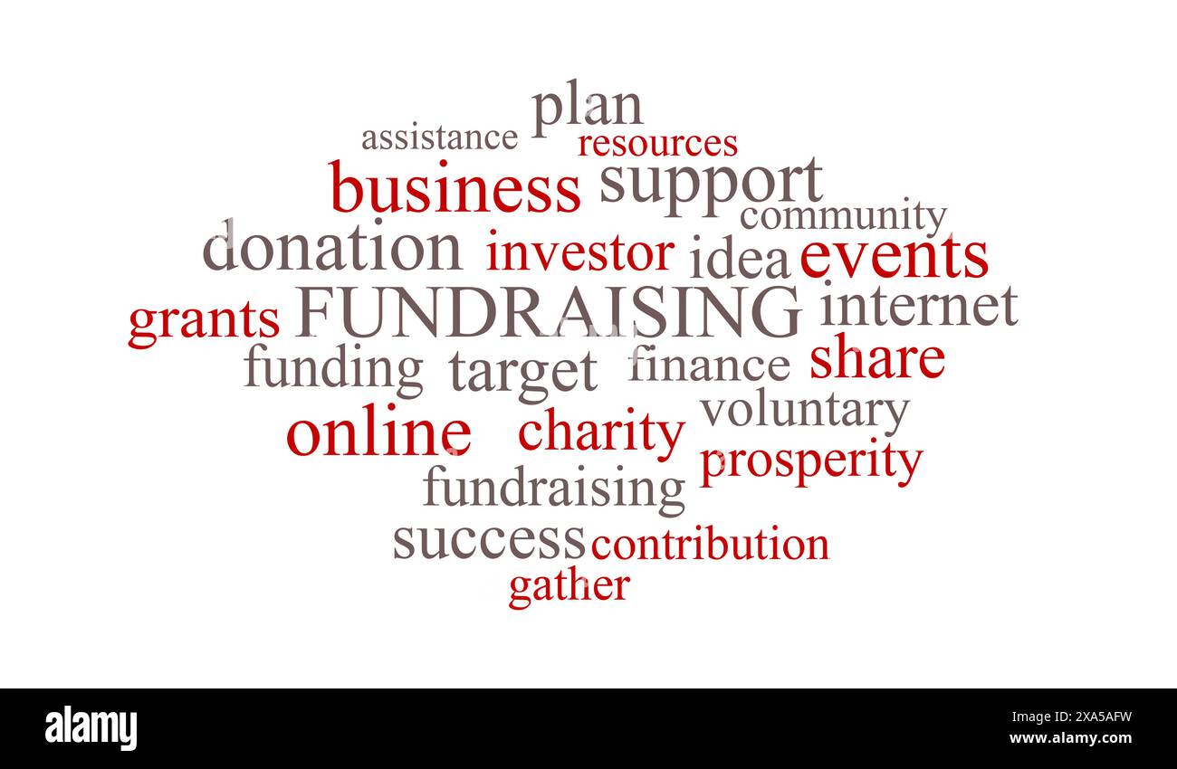 Word cloud with fundraising terms on white background, banner design ...