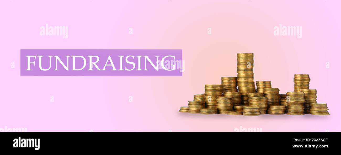 Stacked coins on color background, banner design. Fundraising Stock ...