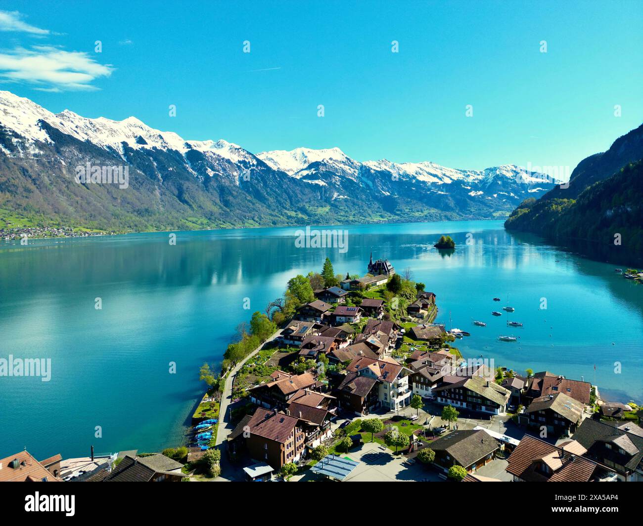 An aerial view of Iseltwald in Brienz Lake, Switzerland Stock Photo - Alamy