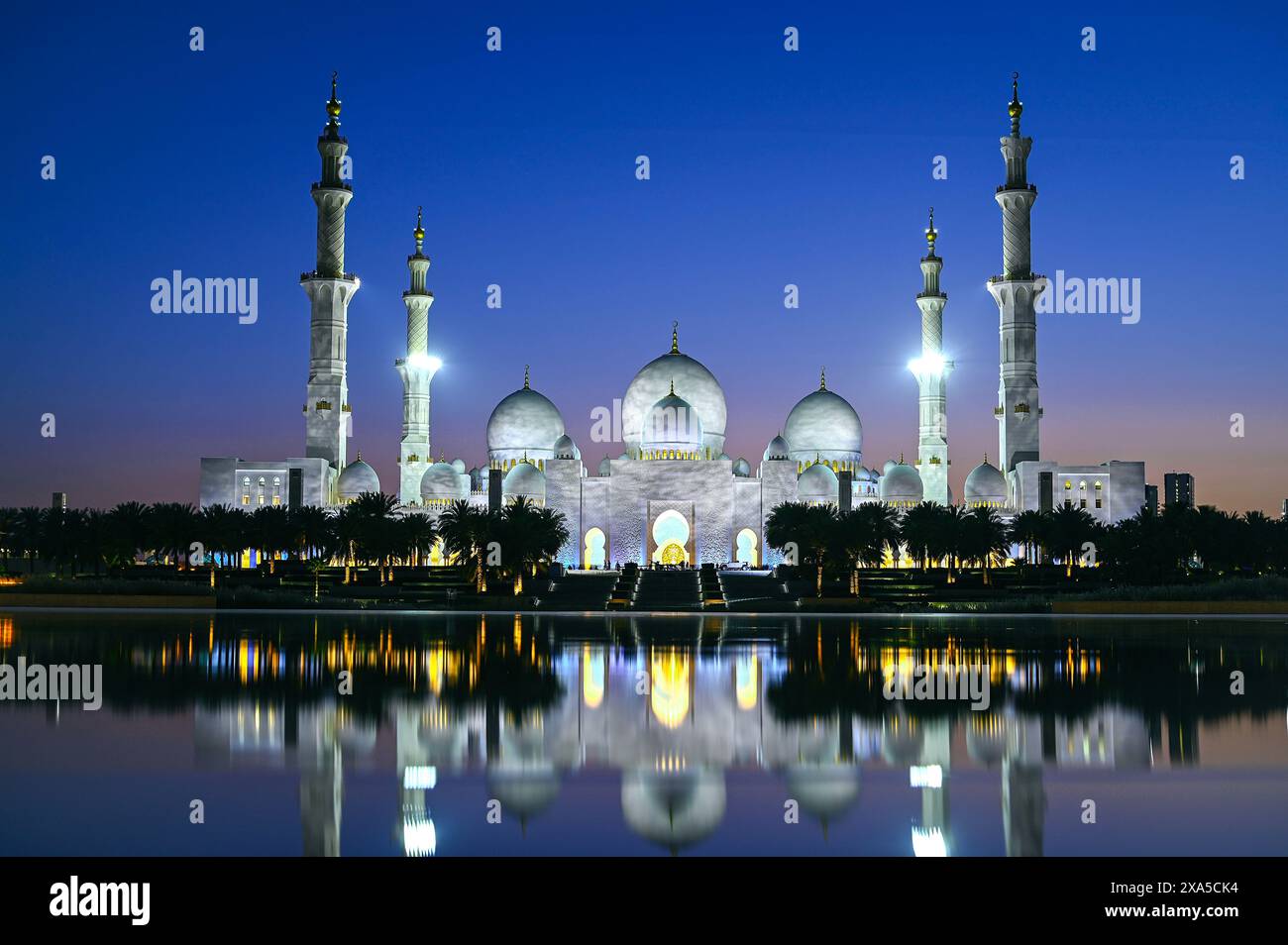 Amazing panoramic view of Sheikh Zayed Grand Mosque in the night with ...