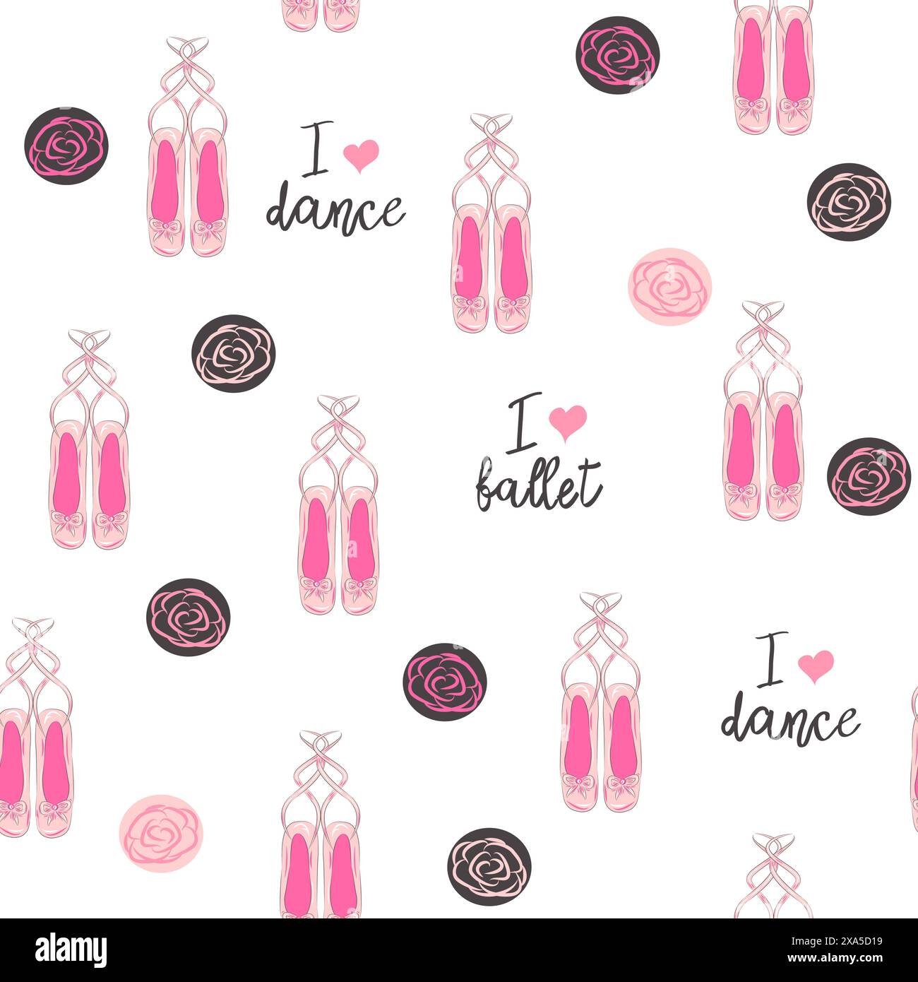 Seamless pattern with ballet pointe shoes and additional elements ...
