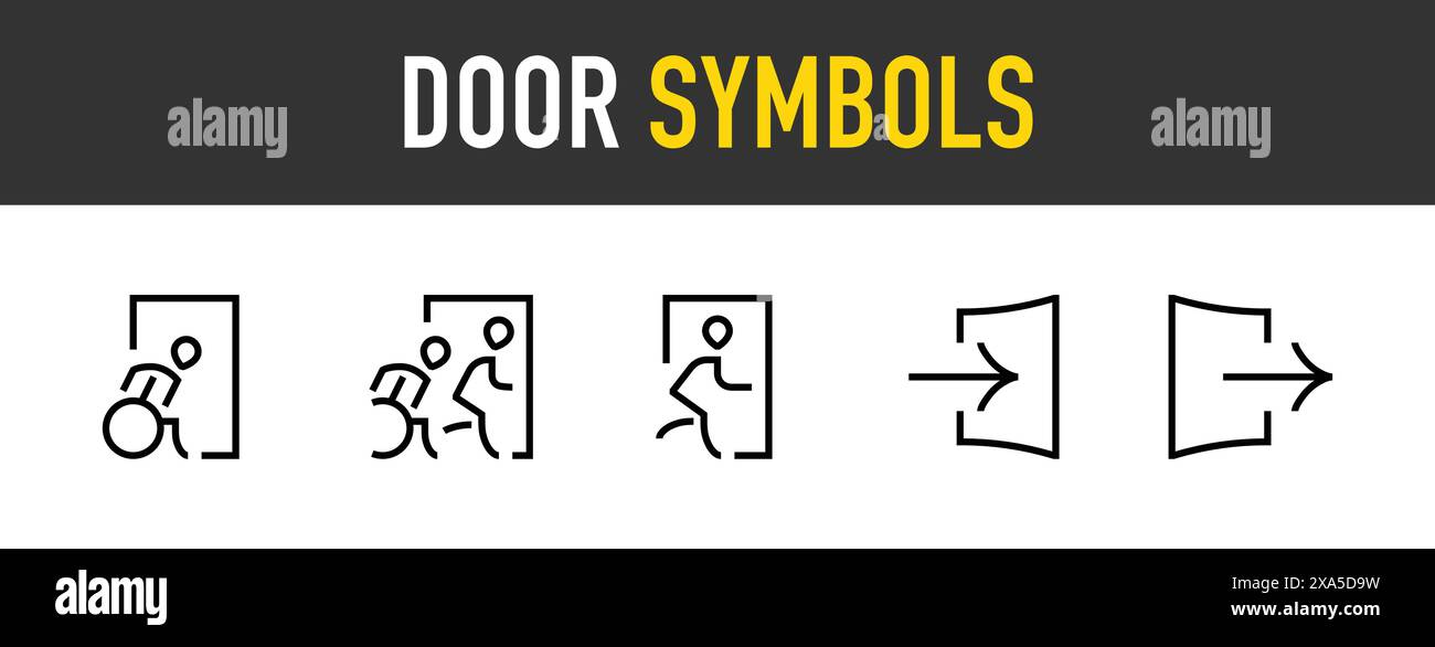 Door symbols icons. Accessible exit, emergency, entry vector icon. Editable stroke Stock Vector ...