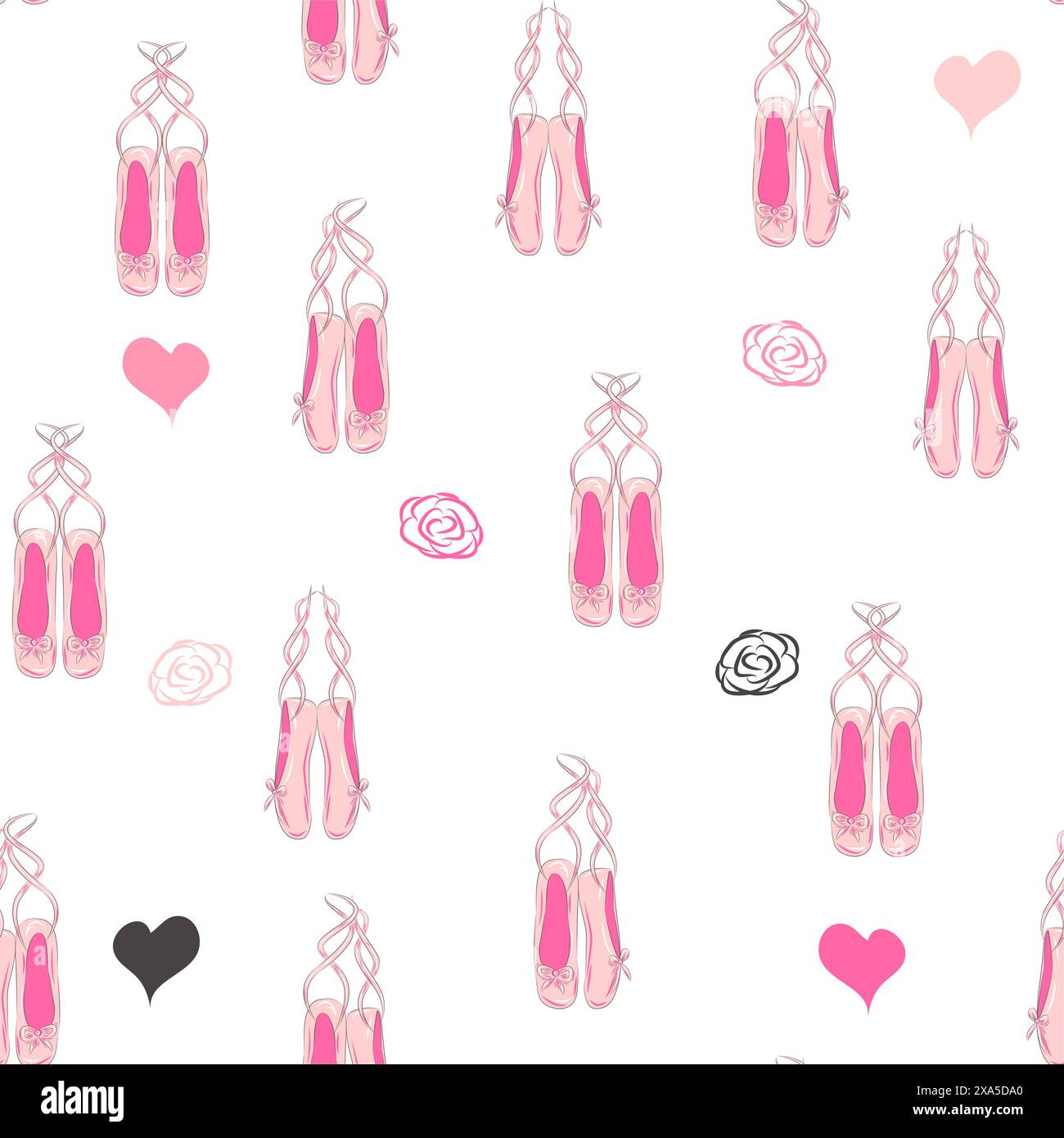 Seamless pattern with ballet pointe shoes and additional elements ...