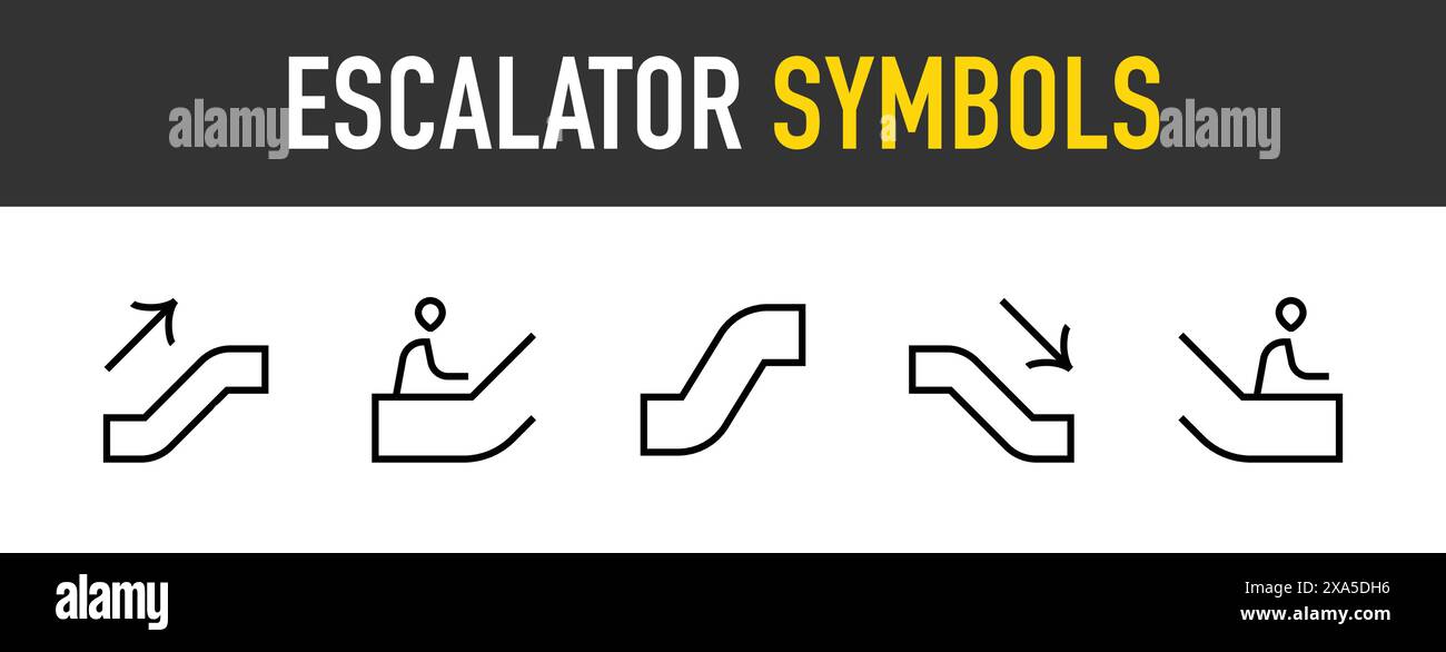 Escalator symbols icons. Escalator Up Arrow, down arrow, person vector ...